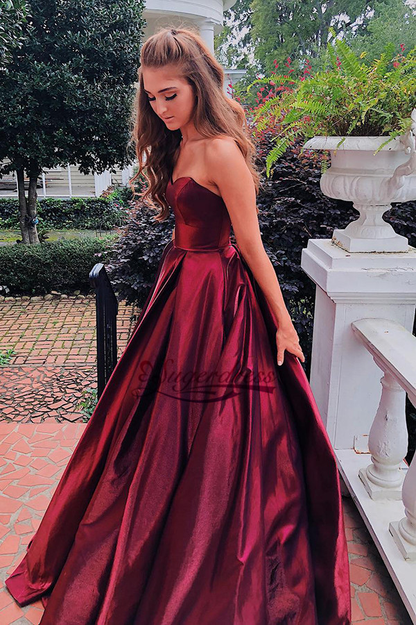 Strapless Wine Red Long Prom Dress With Pockets on Luulla
