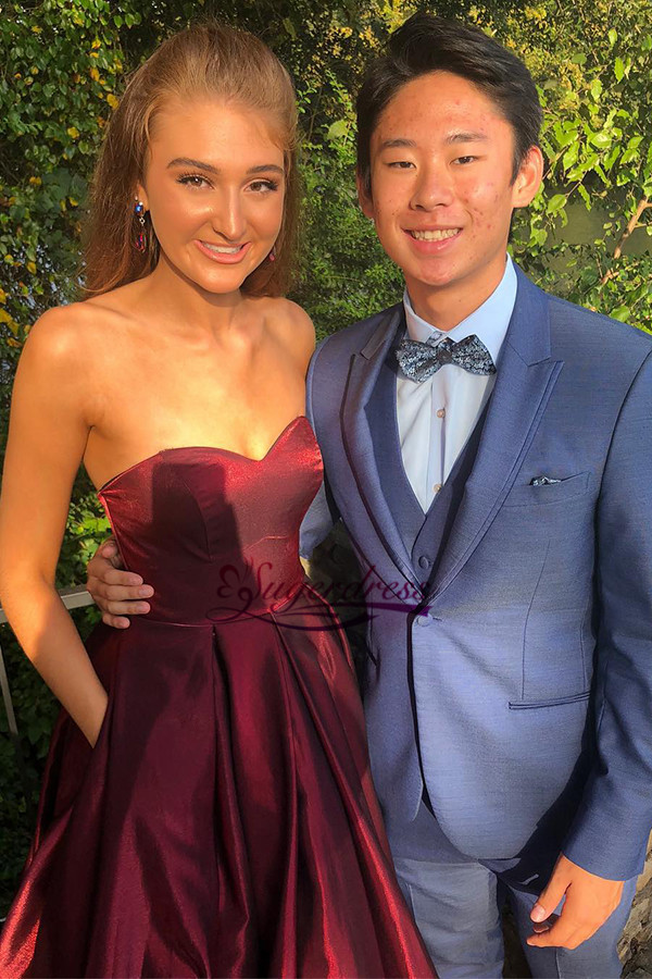 Strapless Wine Red Long Prom Dress With Pockets on Luulla